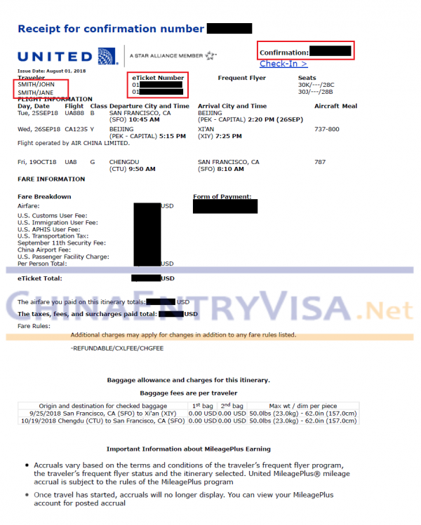Flight Reservation - Chinese Visa Service